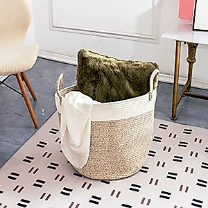 Large Woven Storage Basket, Woven Baby Laundry Basket, Woven Cotton Storage Basket for Closet Rack, Blanket Basket, Toy Basket, Quilt Pad Laundry Basket