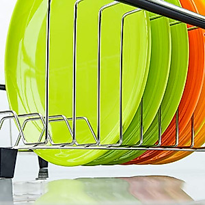 iPEGTOP Expandable Deep & Large Dish Drying Rack, Over The Sink, in Sink Or On Counter Dish Drainer Basket Shelf with Black Removable Utensil Silverware Holder, Rustproof Stainless Steel