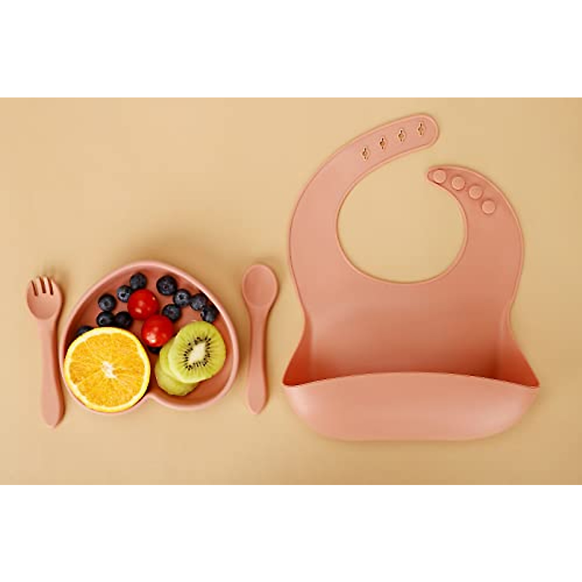 Socub Silicone Baby Bibs, Comfortable Waterproof Silicone Bibs for Baby Girl, BPA Free, with Food Catcher Pocket, Muted, Cream