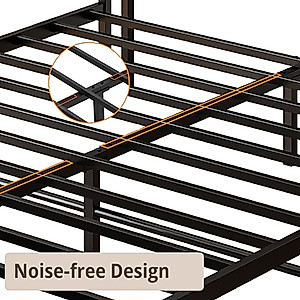 IRONCK Full Size Bed Frame with Bookcase Headboard with Charging Station, Mattress Foundation/No Box Spring Needed, Non-Slip Without Noise, Rustic Maple