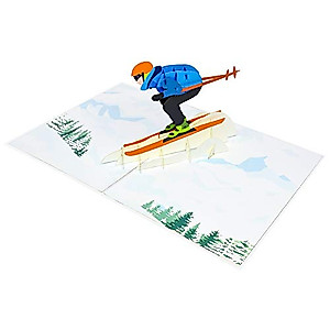 PopLife Mountain Skier 3D Pop Up Greeting Card - Birthday Card for Ski Bums and Snow Lovers, Retirement Gift for Boss, Sports Downhill Skiing - for Husband, for Boyfriend, for Son
