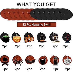 Halloween Hanging Swirl Ceiling Decorations - 24 Pcs Hanging Streamers Halloween Ceiling Decor with Ghost Pumpkin Spider Skull for Home Halloween Party Supplies