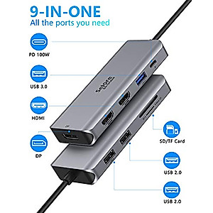 USB C Docking Station Dual Monitor, 9 in 1 USB C Triple Display Docking Station to Dual HDMI Adapter Displayport SD TF Card Reader 2USB 2.0, 1 USB 3.0, 100W PD for USB C Thunderbolt 3 Laptops