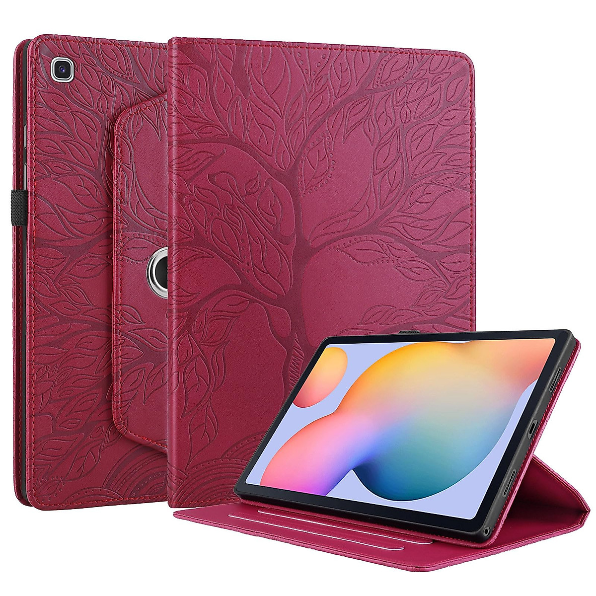 SLLMYYX 360 Degree Rotating Tablet Case Compatible with Samsung Galaxy Tab S6 Lite 10.4 SM-P610 2020 Release, Life Tree Slim Folio Stand Cover (Red)