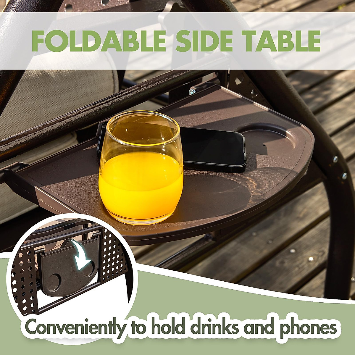 Suvivityse Outdoor Patio Adjustable Hardtop Porch Swing,3 Seat Patio Swing Bench 3-in-1 Convertible Swing Bed with Beige Cushions