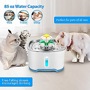 Stainless Steel Pet Water Fountain with Adapter, Upgraded Version 84oz/2.5L Automatic Cat Water Fountain Dog Water Dispenser with Ultra-Quiet Pump for Cats, Dogs, Birds, Multiple Pets (Blue)