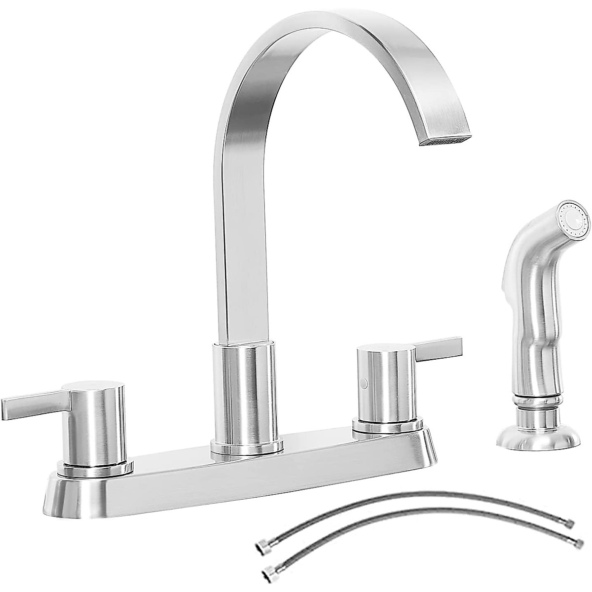 Kitchen Faucet with Sprayer, Brushed Nickel Stainless Steel Kitchen Sink Faucet with Side Sprayer, 3 Hole or 4 Hole Faucet for Kitchen RV Laundry Utility Sink