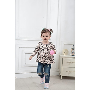 XUANHAO 18 Months Girl Clothes Toddler Girl Winter Clothes Ruffle Leopard Tops Denim Jeans Long Sleeve Pant Set 18-24 Months Girl Clothing