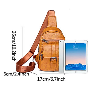 RUIVE Men And Women Chest Bag Sling Bag Small Crossbody PU Leather Satchel Daypack Fashion Shoulder Strap (Black, One Size)