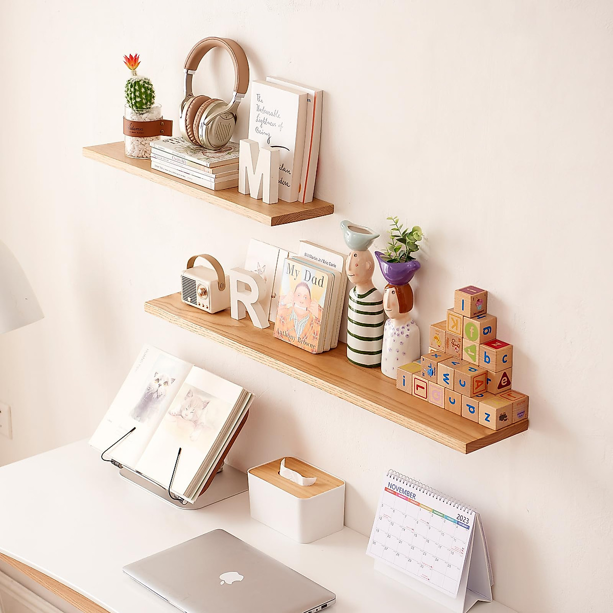 TRWISWDC Oak Floating Shelves 12 Inches Natural Wood Wall Shelf, Rustic Wood Shelves for Wall Storage, Wall Mounted Wooden Display Shelf for Bathroom Bedroom Livingroom Kitchen