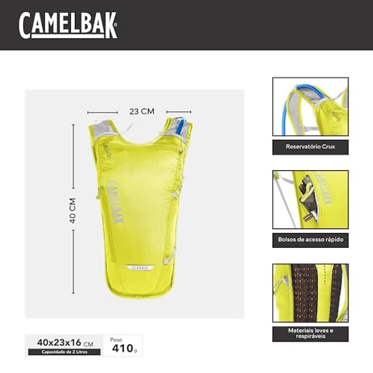 CamelBak Classic Light Bike Hydration Pack 70oz, Safety Yellow/Silver