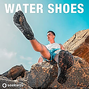 SEEKWAY Water Shoes Men Women Adult Quick-Dry Aqua Sock Barefoot for Beach Swim River Pool Lake Hiking Kayaking Surfing SP001(U) 406Black Size 6 Women/5 Men