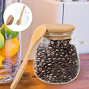 Glass Food Jar Glass Storage Jars with Sealed Bamboo Lids Clear Food Storage Canister for Serving Tea Coffee Candy Cookie Dog Treats with Spoons As Shown 350ml Glass Tea Canister