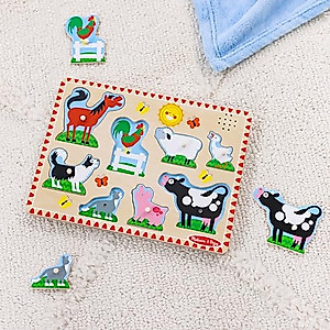 Melissa & Doug Farm Animals Sound Puzzle - Wooden Peg Puzzle With Sound Effects (8 pcs)