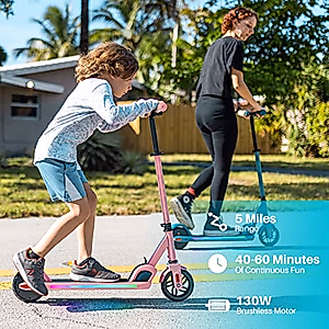 SmooSat PRO Electric Scooter for Kids, Colorful Rainbow Light, LED Display, Adjustable Speed and Height, Foldable, Ages 8 and Up, 2023 Model