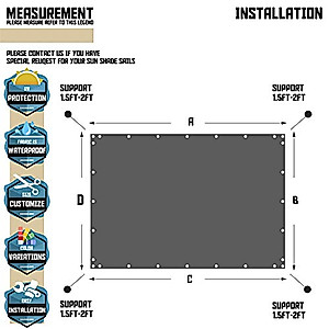 TANG Sunshades Depot 5'x10' Beige Waterproof 480 GSM Customize Order Sun Shade Sail Straight Edge for Patio Awning Garden Pergola Gazebo Backyard Deck Outdoor Facility