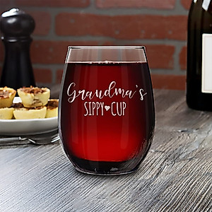 shop4ever Grandma's Sippy Cup Engraved Stemless Wine Glass 15 oz. Mother's Day Gift for Grandmother