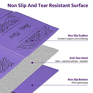 Foldable Yoga Mat for Women, Non Slip Exercise Mat for Home Gym, 5mm Travel Yoga Mats Set With Stretch Strap for Yoga Pilates and Fitness, 68"L x 24"W x 0.2 Inch Thick