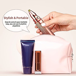 Women's Facial Eyebrow Trimmer, CkeyiN 2 in 1 USB Rechargeable Painless-Precision Eyebrow Remover Eyebrow Razor Tool with Built-in LED Light Facial Trimmer for Nose, Lips, Body