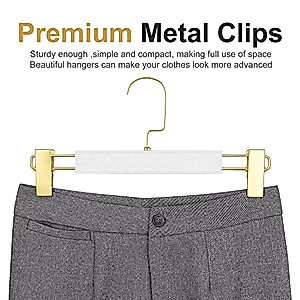16 Pack Gold Pants Hangers,Plastic Skirt Hangers with Gold Clips,Premium Pants Hangers for Clothes Coat 360° Swivel Hook(Gold-16 Pack)