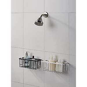 SunnyPoint Aluminum NeverRust Shower Caddy Basket Organizer Storage Shelf Rack; Adhesive Installation Pad Included (Set of 2, Black)