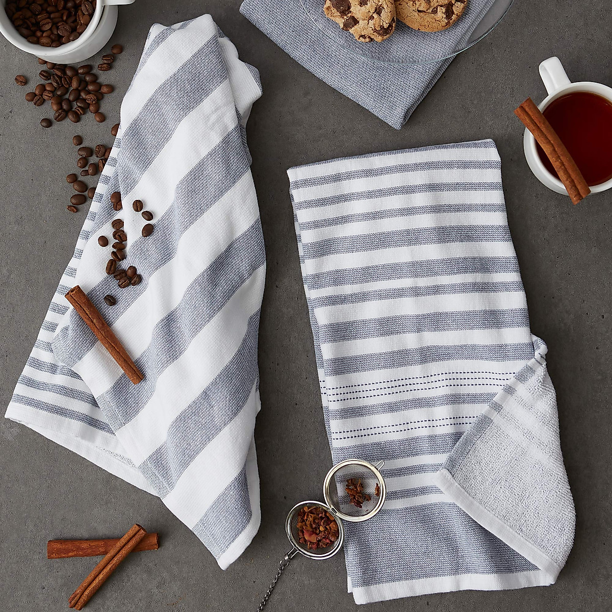 DII French Terry Collection Kitchen Dishtowel Set, 18x28, French Blue Assorted, 3 Piece