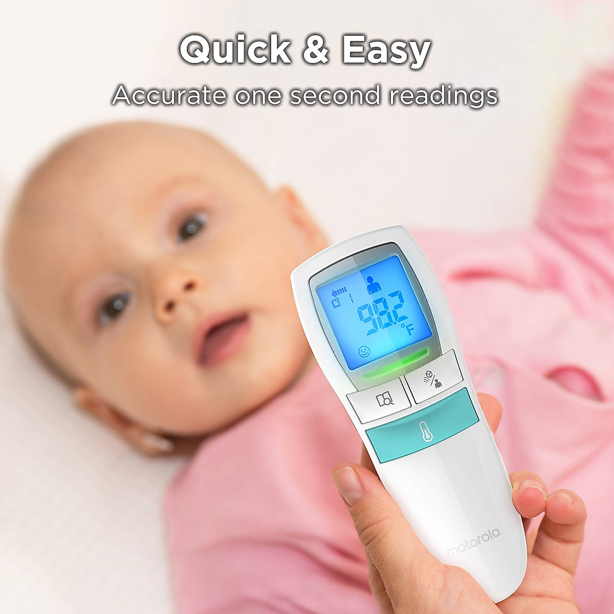 Motorola Care 3-in-1 Non-Contact Baby Forehead Thermometer - Body, Food or Liquid Temperature, Handheld Clinical Device for Kids, Adults - No Touch, Quick & Accurate Reader-Large Display, White