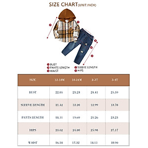 Renotemy Toddler Boy Outfits 2T Winter Outfits Size 3T Warm Little boy Clothes 2yr Old Fall Flannel Plaid Hooded Sweatsuit Denim Pants Sets Fall Baby Jeans Clothing 2T Boy Clothes 3T