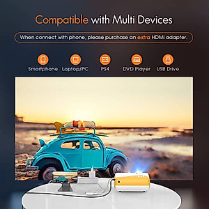 Mini Projector, AuKing 2023 Upgraded 1080P Supported Outdoor Projector, Kids Gift, Movie Projector for Outdoor Use, 50% Zoom, Compatible with HDMI, USB, Laptop, iOS, Android Phone and TV Box