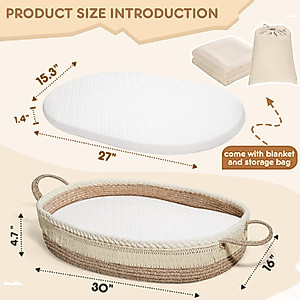 HARPPA Baby Changing Basket, Moses Basket with Waterproof Pad and Blanket, Portable and Washable Woven Basket for Dresser and Diaper Changing Baby Nursery(Brown)