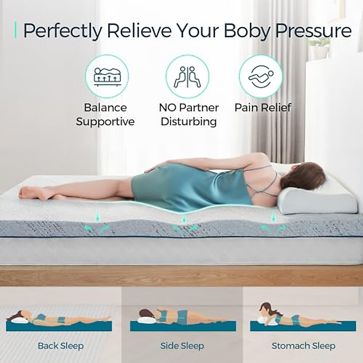 LINSY LIVING Mattress Topper Queen Gel Infused Memory Foam Mattress Topper, 3 Inches Cooling Bed Topper Queen Size with Removable Cover, CertiPUR-US & Oeko-TEX Certified, Queen