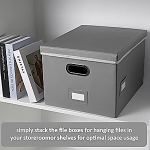 DYWMM File Organizer Box -Document Organizer Storage for Office-Collapsible Leather File Cabinet for Easy File Folder Storage -Easy Slide Durable Hanging File Box (16.7 x 13.6 x 11.2 inches, Gray)