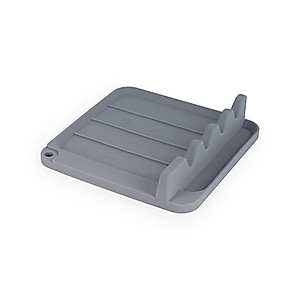 Zilicone Valet Silicone Spoon Rest with Drip Pad - 4 Slotted Spoon Rest for Kitchen Utensils, Tongs, Ladles - Heat Resistant Spoon Holder for Stove Top, Countertops, & Tables (Gray, 1)