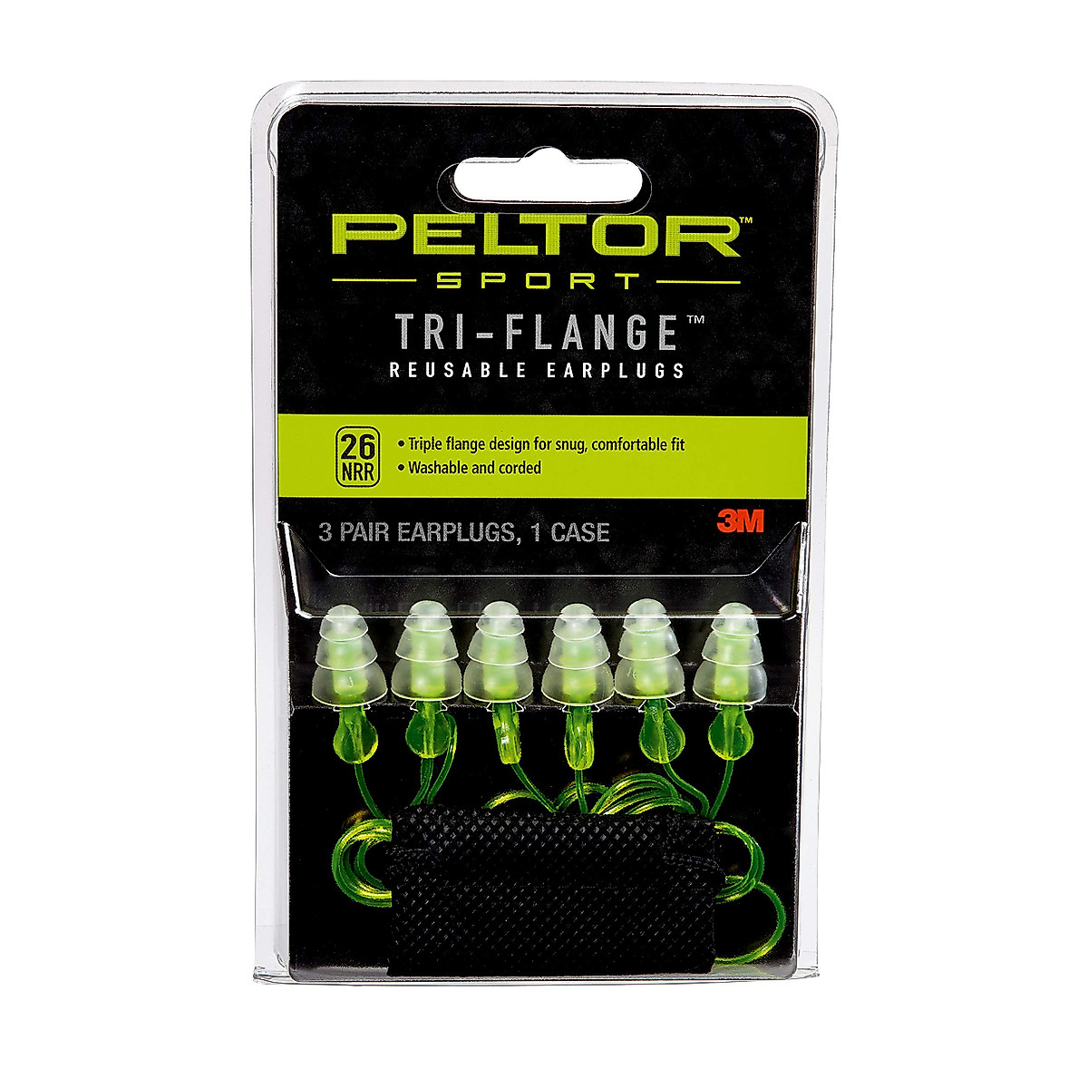 Peltor Sport Tri-Flange Corded Reusable Earplugs, 26 Db Nrr, 3-Pair Per Pack