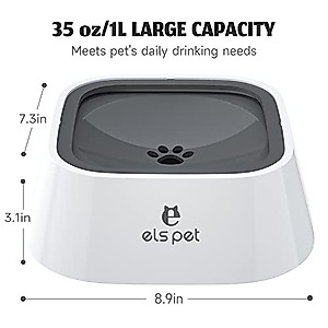 ELS PET Dog Bowl No Spill, Pet Water Bowl No Drip Slow Water Feeder Cat Bowl, Pet Water Dispenser 35oz/1L Travel Water Bowl for Dogs, Cats