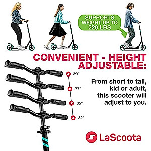 LaScoota Kick Scooter for Adults & Teens. Perfect for Youth 12 Years and Up and Men & Women Lightweight Foldable Adult Scooter with Large 8” Wheels 220lbs