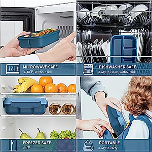 Bento Box, Lunch Box Kids, Bento Lunch Box for Kids/Toddler/Adults, 1300ML-4 Compartment Bento Box Adult Lunch Box w/Food Picks Cake Cups, Built-in Utensil Set, Leak-Proof, Food-Safe Materials(Blue)