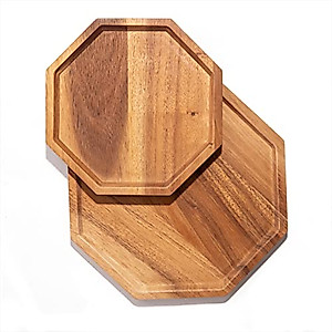 Wooden Serving Trays, Acacia Wood Platter, Octagon Tray, 2 Piece Set, 8" x 10", Brown, Large Service Platters for Fruit and Vegetables Plates, Charcuterie Board, Food, Parties, Breakfast | Houseables