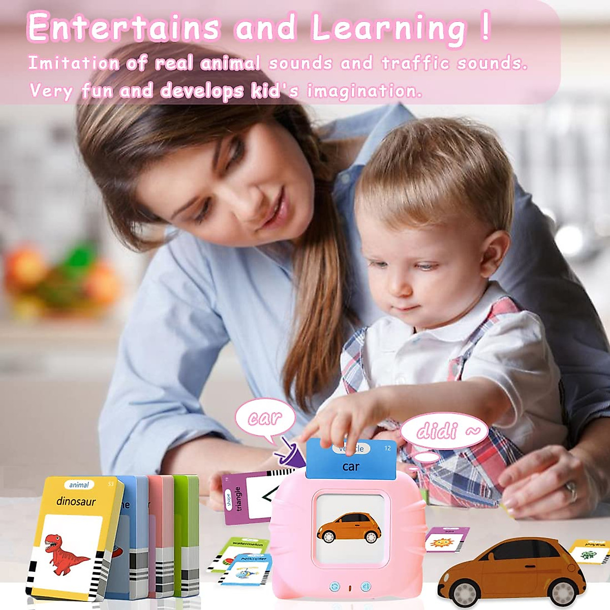 Talking Flash Cards Learning Toys for Toddlers Ages 2 3 4 5 6 Year Old Boys Girls Speech Therapy Toy Autism Toys Educational Preschool Toy Baby Flashcard 224 Sight Words Birthday Gift for Kids (Pink)