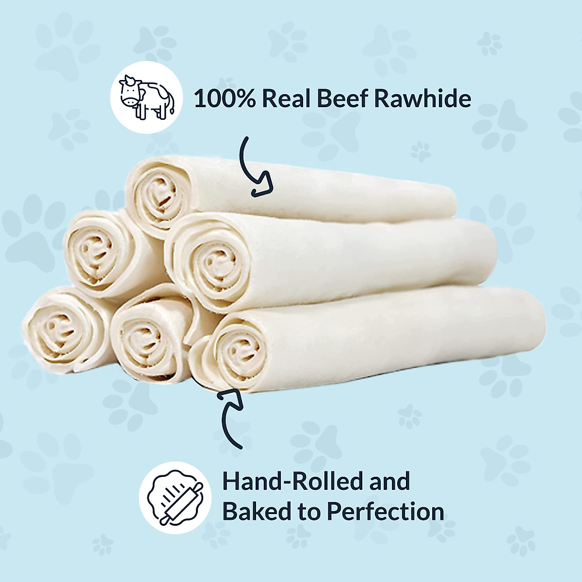 Pawveyor 10-11" Retriever Rolls for Large Dogs - Pack of 20 Thick Long Lasting Dog Chews for Aggressive Chewers - All-Natural, Protein-Dense Jumbo Rawhide Chews - Odor-Free and Supports Dental Health