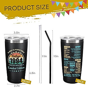 Jettryran 30th Birthday Gifts for Women Men 30 Years Old Gifts- 20 oz Double-sided Vintage 1994 with Time Information Tumbler Cup（black） Turning 30- TB001