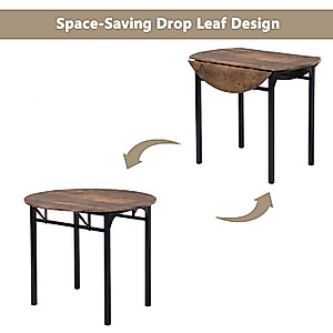 3 Piece Kitchen and Dining Furniture Set with Drop Leaf Table and 2 Chairs,Modern Round Dining Table,Suitable for Small Restaurants (Rustic Brown#)