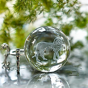 HDCRYSTALGIFTS 60mm Crystal Decorative Ball 3D Laser Etched Crystal Lion Figurine Art Crystal Glass Sphere Engraving for Home Decoration Birthday,Lion Ornaments Gifts