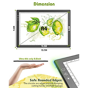 KACOLA A4 Light Pad for Diamond Painting, Light Board, Tracing Light Box by Magnetic for Weeding Vinyl, Ultra-Thin Copy Board with 3 Adjustable Brightness for Drawing, Sketching, Animation