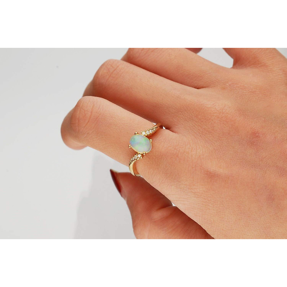 Gin & Grace 10K Yellow Gold Natural Opal Diamond (I1,I2) Propose Promise Ring (Size 7) for Women