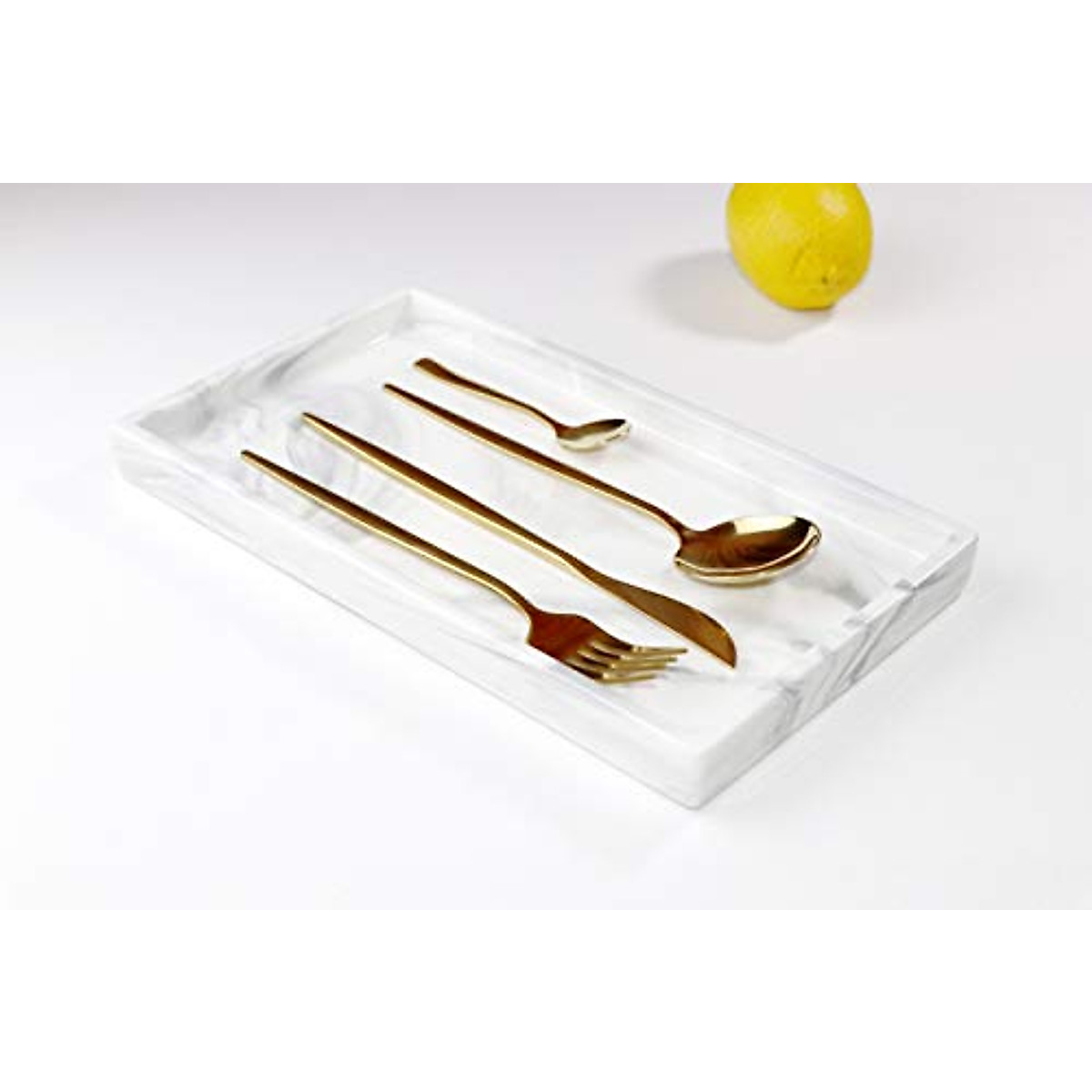 Bathroom Tray,Goporcelain Marble Tray for Bathroom Counter Decor Ceramic Perfume Organizer Vanity Tray for Dresser Jewelry Dish Key Plate Rectangle Marble Sink Trays Countertop Organizer White,Medium