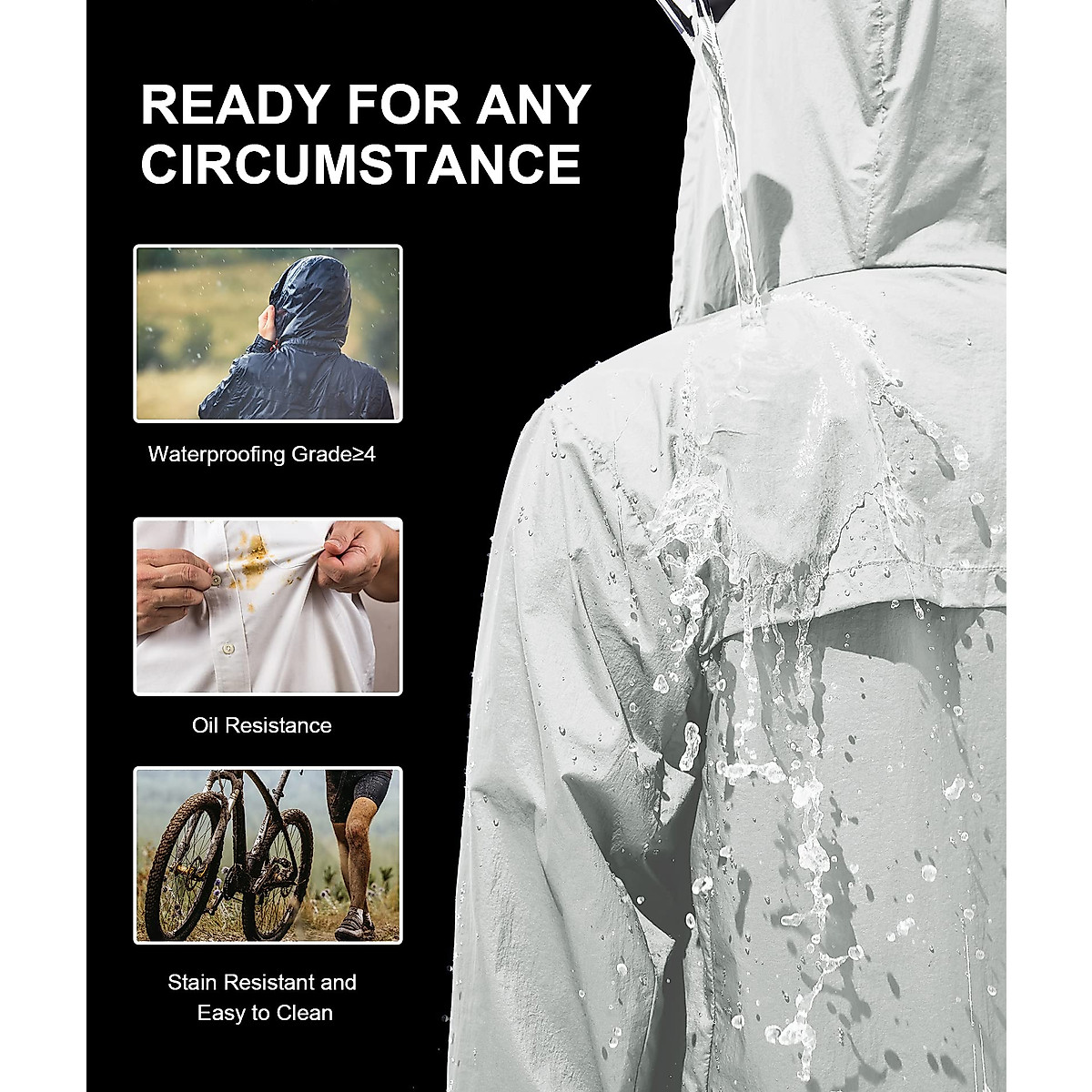 BENEUNDER UPF 50+ Outdoor Jackets Unisex, Full Zip-Up Lightweight Quick-Dry Jacket for Hiking Cycling Water Sports(LightGray 170/92A)