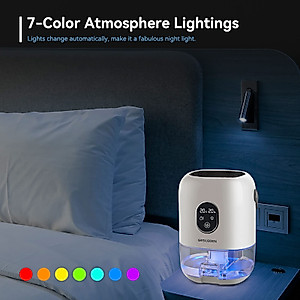 2200 Cubic Feet(240 sq ft) Dehumidifier Home, GESLEBEN Small Quiet Dehumidifiers with 7 Colorful Atmosphere Lightings, Auto-off When Water is Full, Water Level Visible, Portable Air Dehumidifiers for Basements Bedroom Bathroom Closet RV