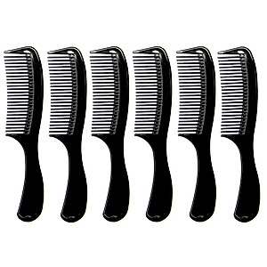 LUXXII - (6 Pack) 8 inch Black Styling Essentials Round Handle Comb Pocket
