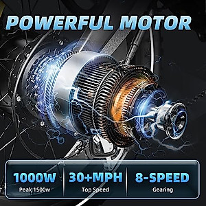 EUY Electric Bike for Adults,[Unibody Magnesium Alloy] 1000W Motor 48V 25Ah/16AH Battery Folding Electric Bicycles, 20" Fat Tire Electric Bike,Snow Beach Mountain Ebike,Full Suspension,8 Speed Gears